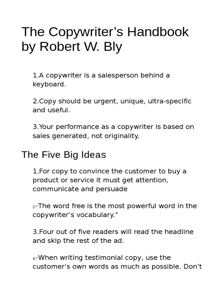 Copywriting Essentials by Robert Bly | PDF | Paragraph | Direct Marketing