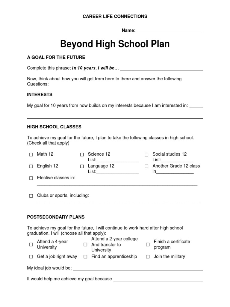 Beyond High School Plan CLC 11 | PDF