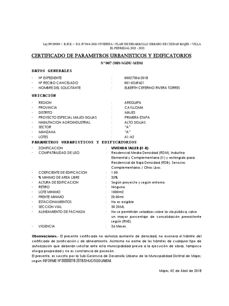 Certificado de Parametros 007 | PDF