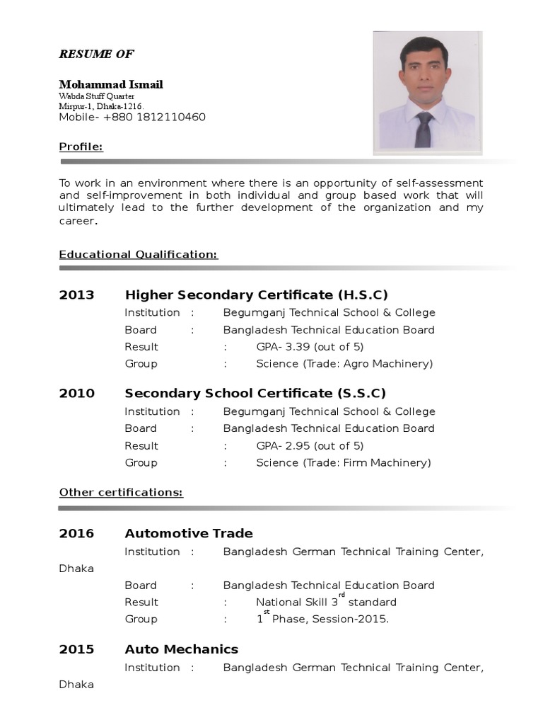 MD Ismail CV | PDF | Bangladesh | Behavior Modification