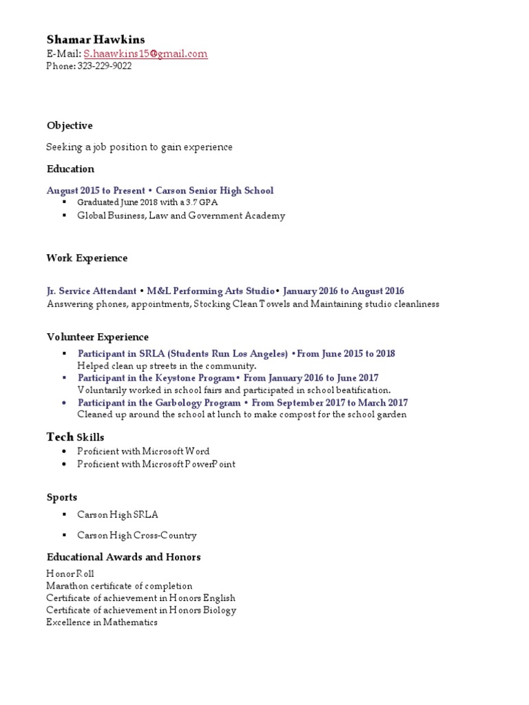 Shamar Hawkins: Objective | PDF