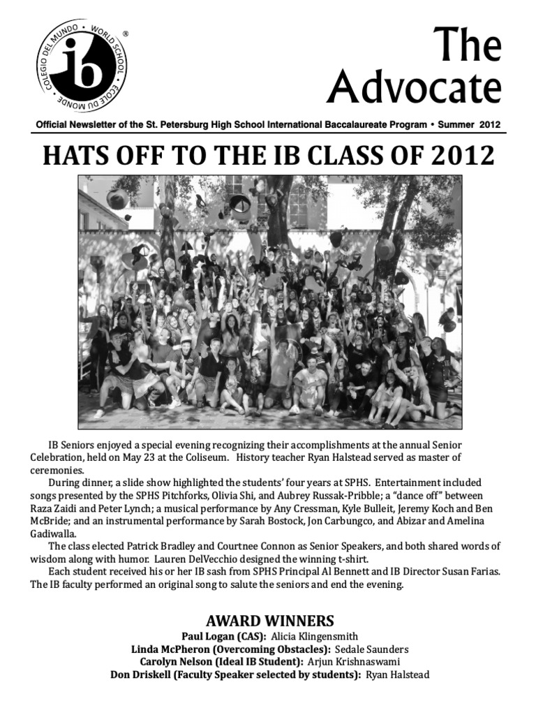 SPHS IB Program Summer 2012 News | PDF | Educational Institutions ...