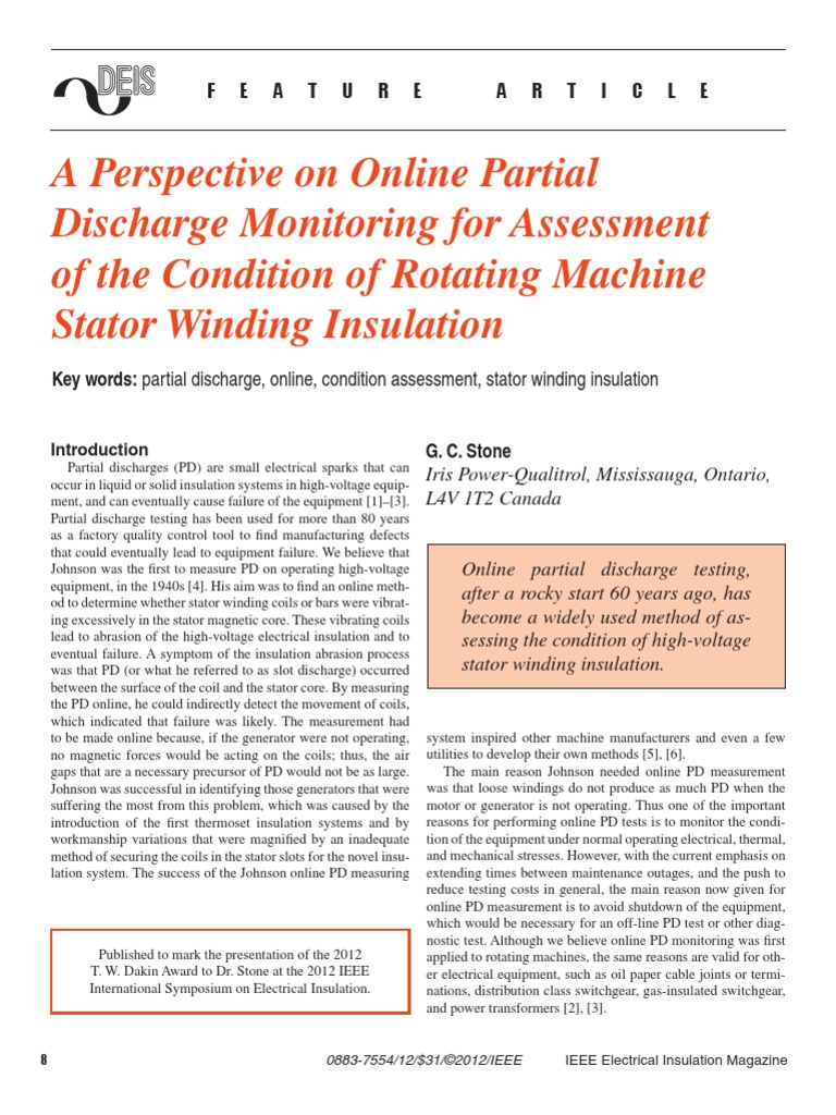 A Perspective On Online Partial Discharge Monitoring For Assessment of The Condition of Rotating ...