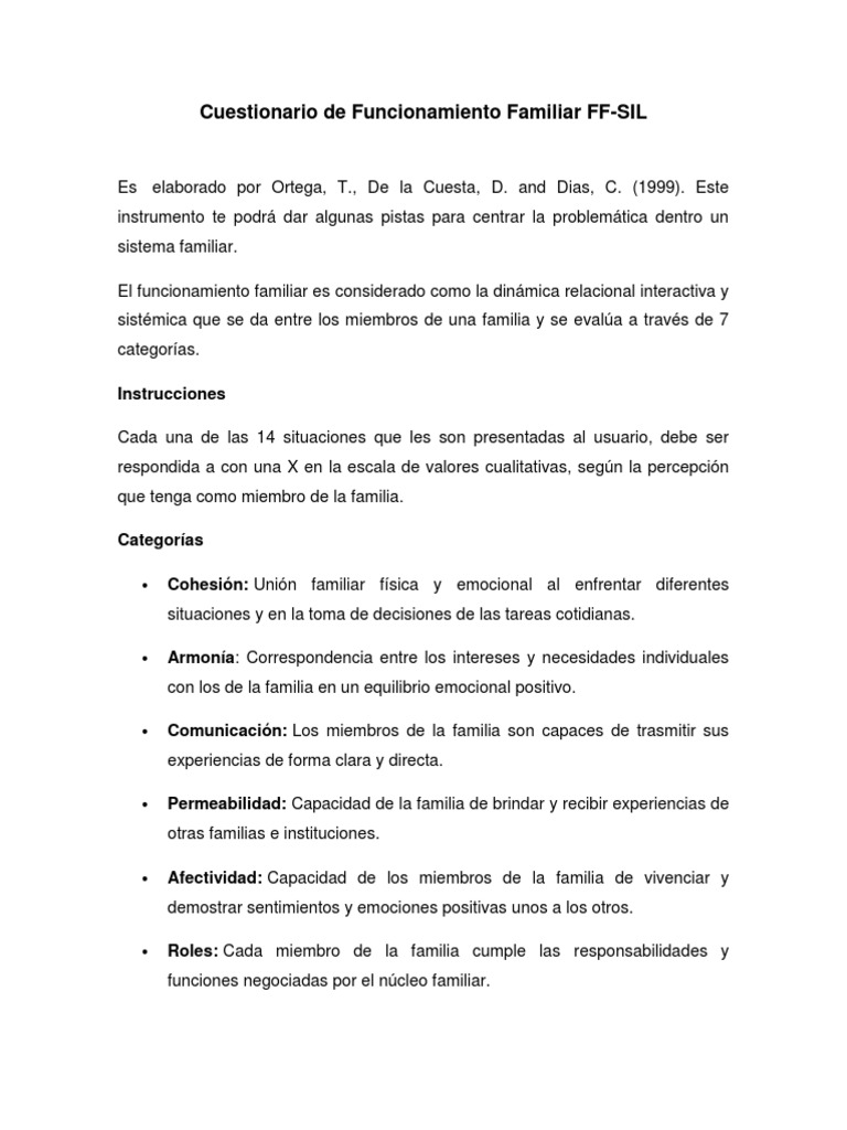 Cuestionario de Funcionamiento Familiar FF-SIL | PDF | Cuestionario | Toma de decisiones