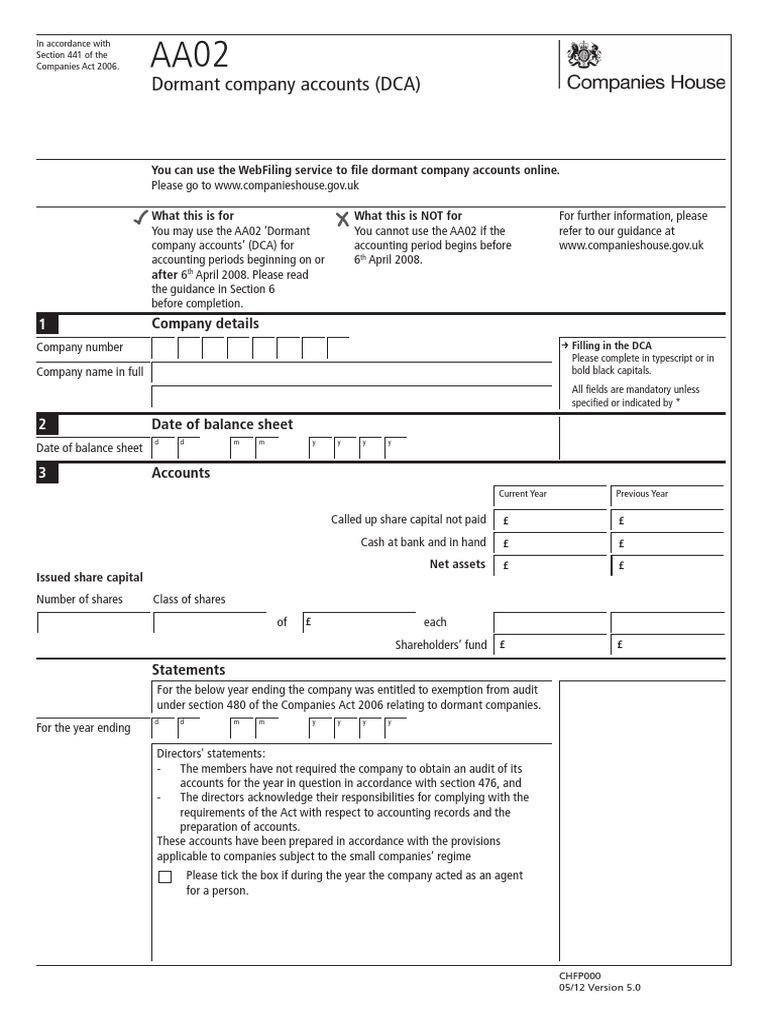 AA02 Post October Dormant Company Accounts Dca 2 PDF | PDF | Balance ...