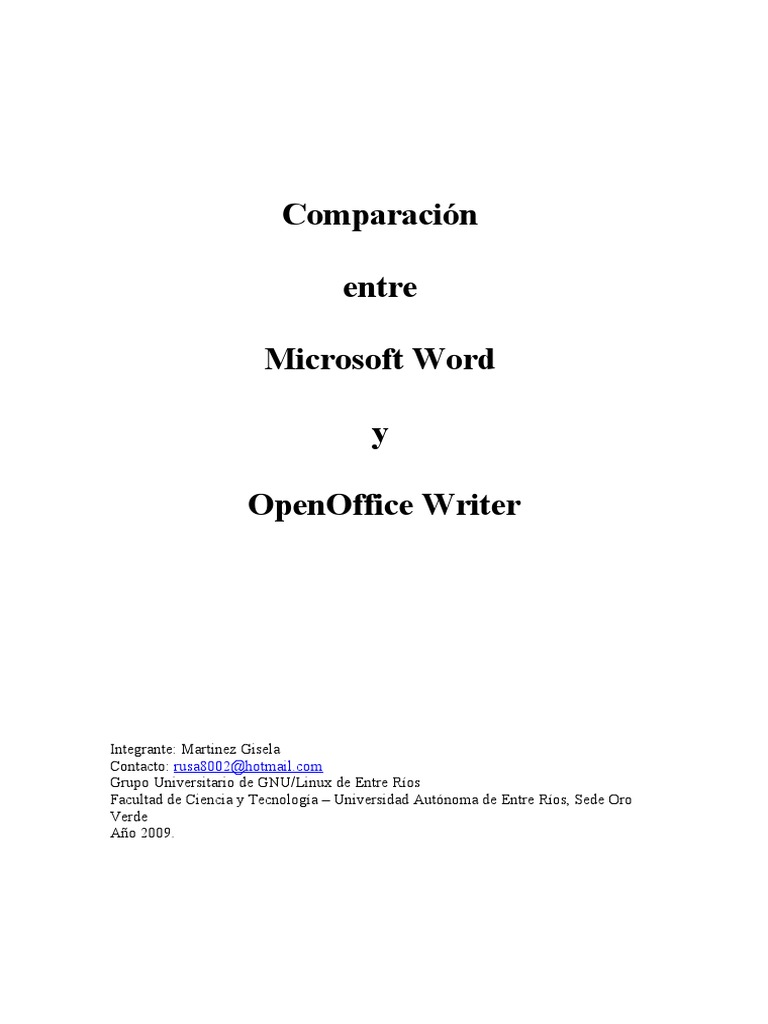 Comparacion Entre Microsoft Word y Openoffice Writer | PDF | Microsoft ...