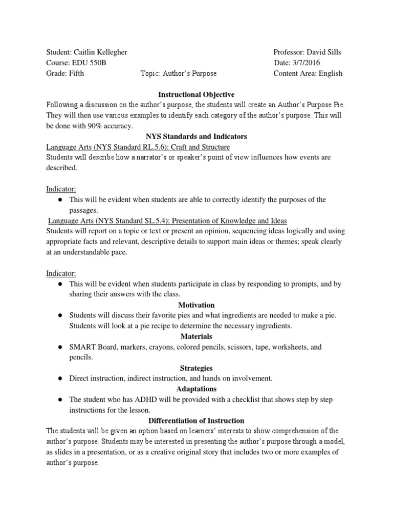 Authors Purpose Lesson Plan | PDF | Lesson Plan | Teachers