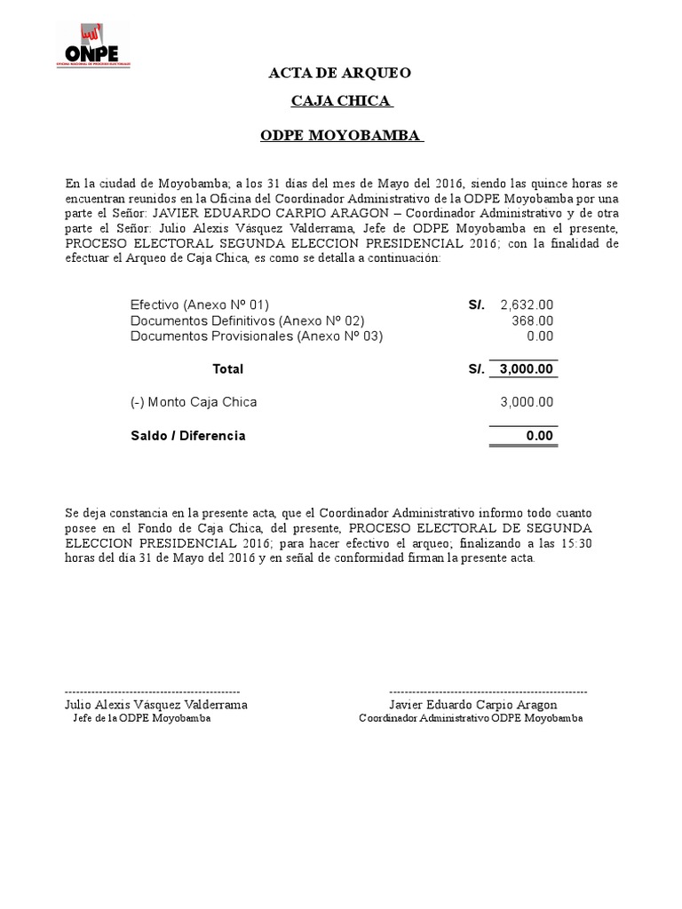 Acta de Arqueo 2016 | Elecciones | Eventos políticos