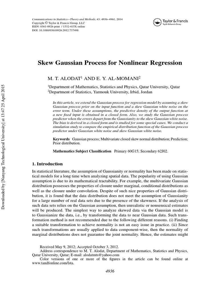 Skew Gaussian Process For Nonlinear Regression | PDF | Normal ...