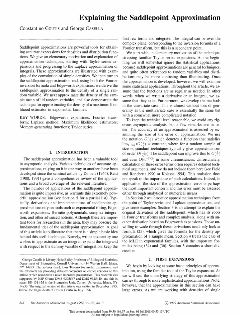 Explaining The Saddlepoint Approximation | PDF | Integral | Approximation