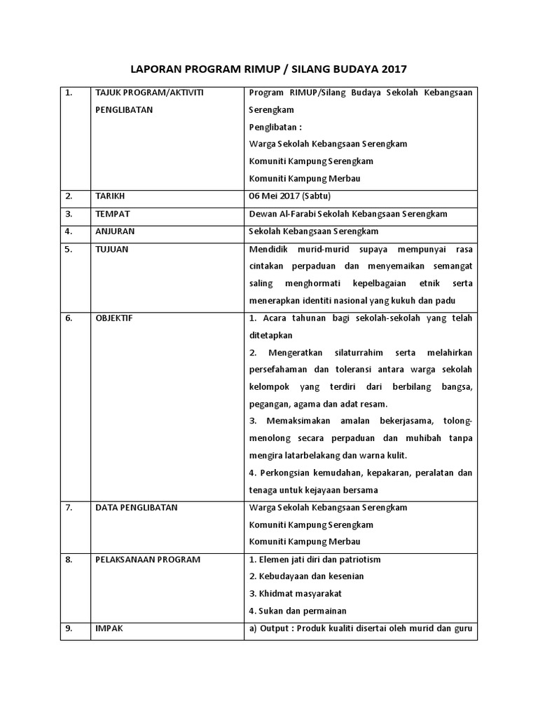 Laporan Program RIMUP SK Serengkam 2017 | PDF