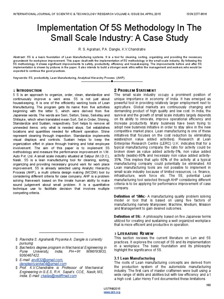 Implementation of 5s Methodology in The Small Scale Industry A Case Study | PDF | Lean ...