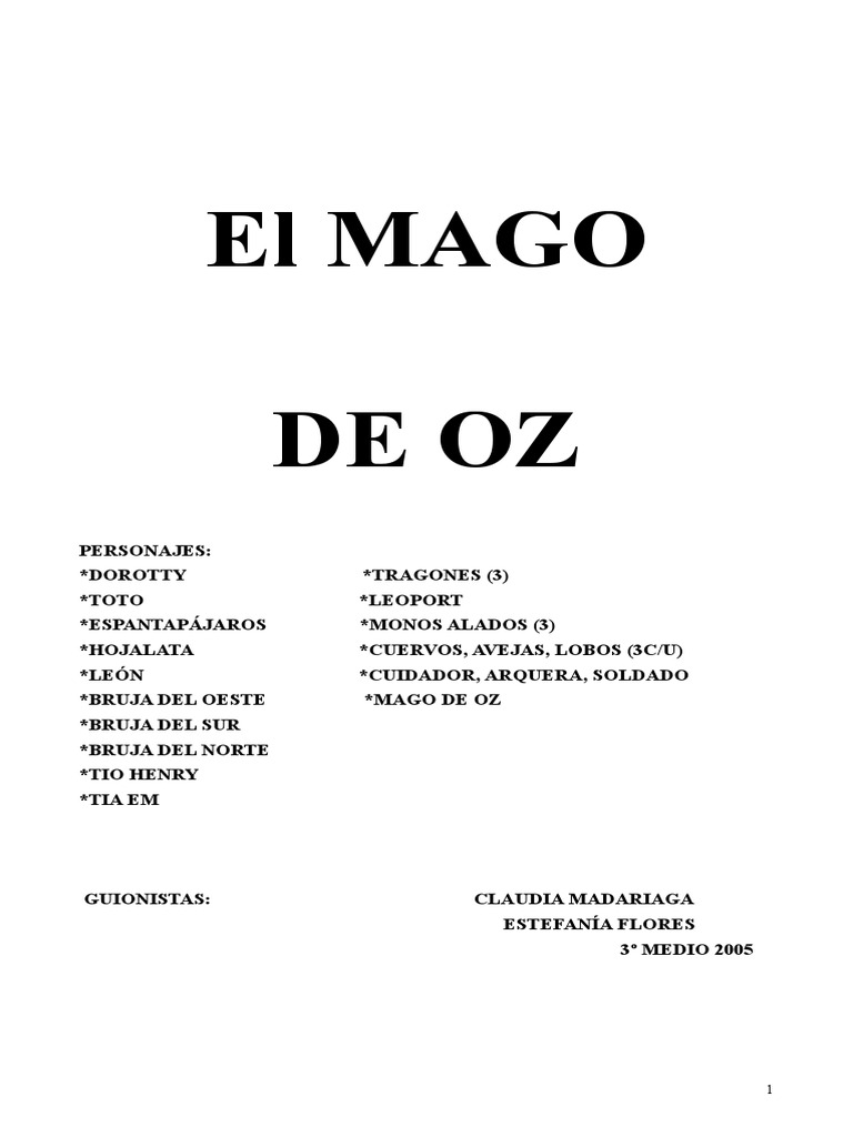 Personajes del Mago de Oz | PDF | Wizard Of Oz (Personaje) | Naturaleza