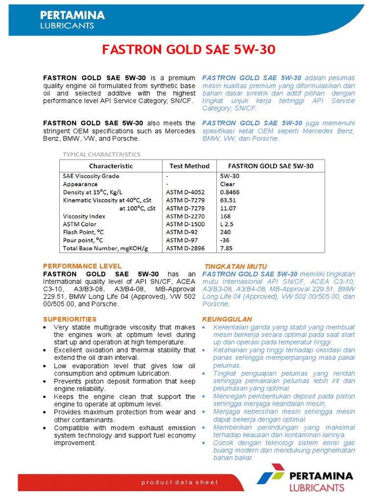 Pds Fastron Gold 5w-30 API SN | PDF