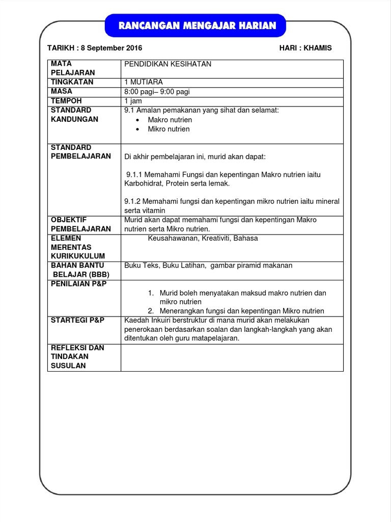 Group 4 RPH KSSM Pemakanan | PDF