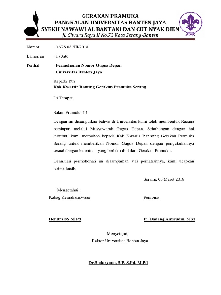 Surat Permohonan Gugus Depan | PDF