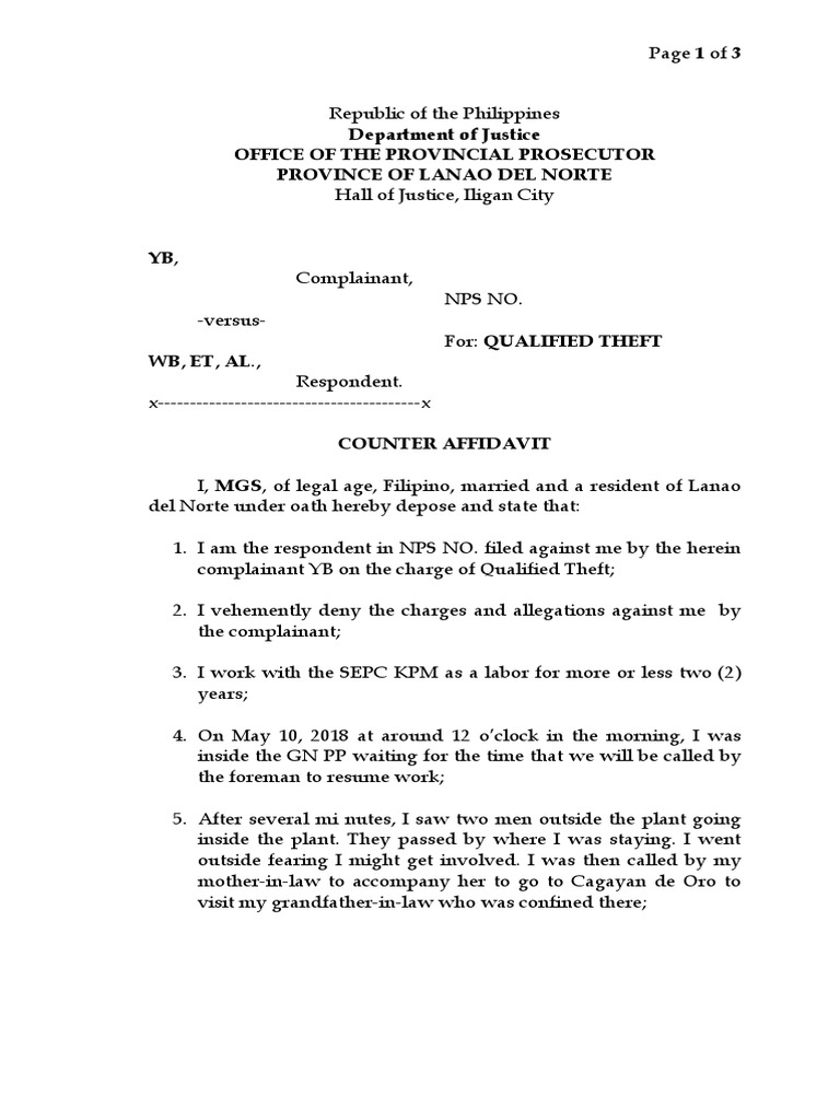 Counter Affidavit Sample | PDF | Judiciaries | Legal Procedure