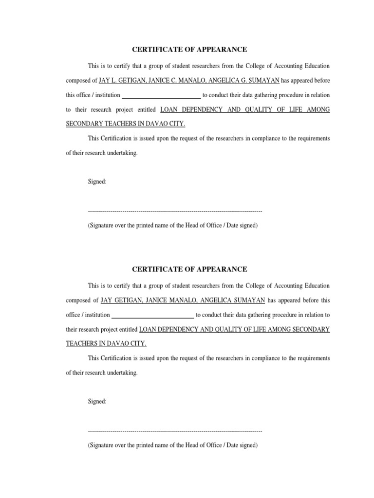 Certificate of Appearance | PDF