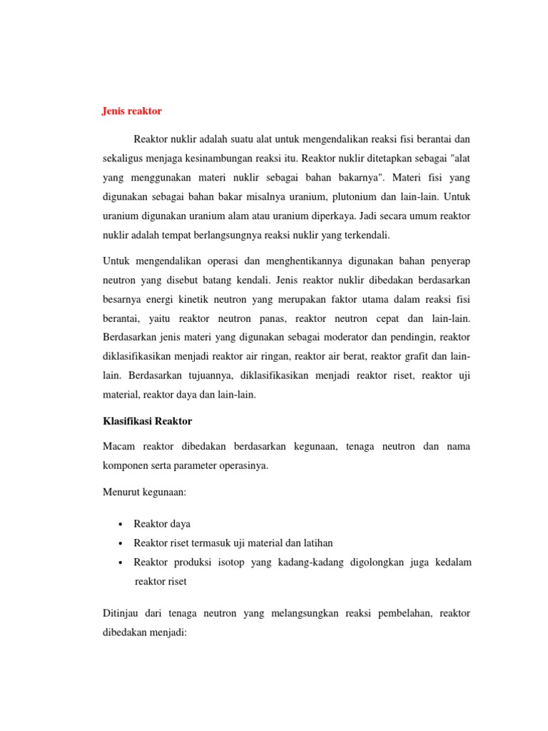 Jenis Reaktor | PDF