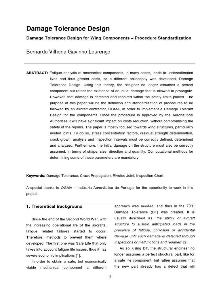 Damage Tolerance Design: Bernardo Vilhena Gavinho Lourenço | PDF ...