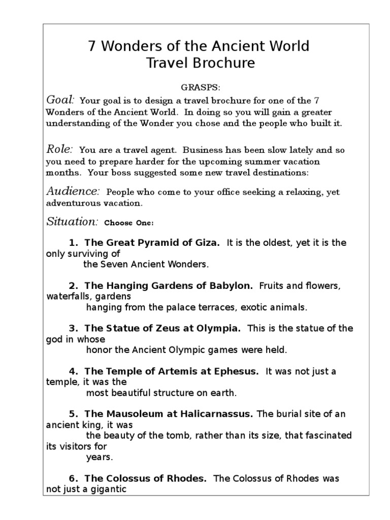 7 Wonders of The Ancient World Travel Brochure 2 | PDF | Cognition ...