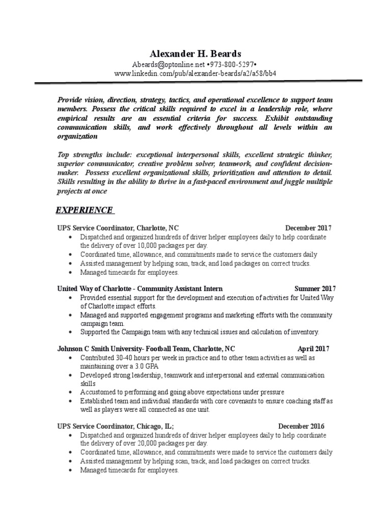 Alexander Resume For Internship | PDF | Leadership | Business