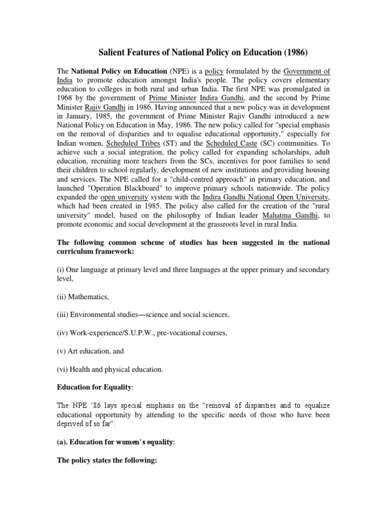 PDF NPE National Policy On Education CONTMEPORARY1 | PDF | Change ...