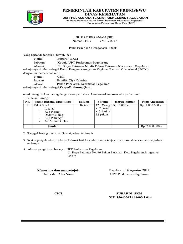 Surat Pesan Snack | PDF