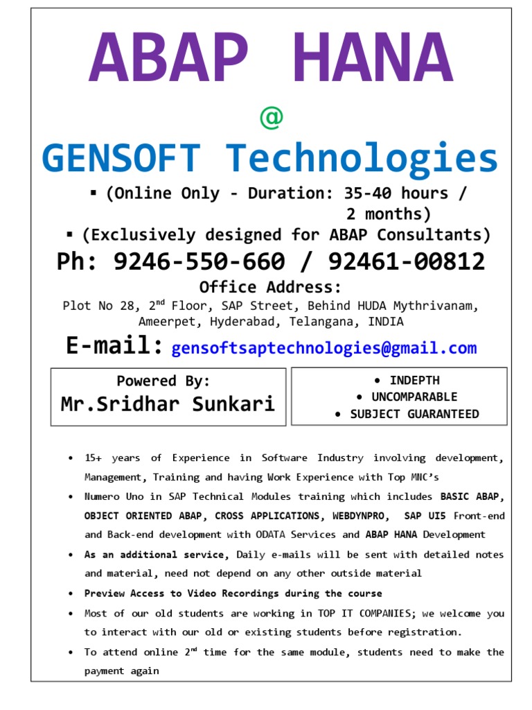 ABAP HANA Complete - Gensoft Technologies | PDF | Subroutine | Databases