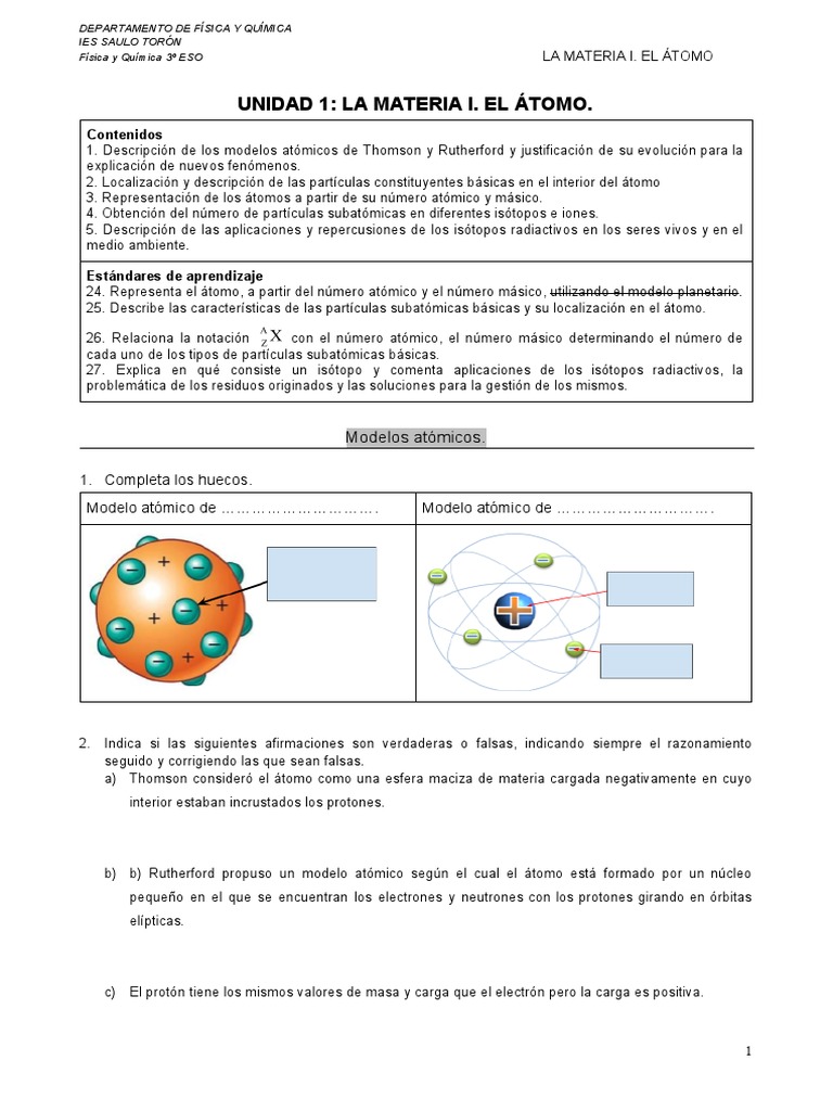 Actividades EL ATOMO | Isótopo | Neutrón