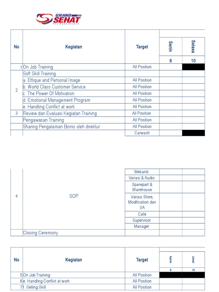 Training Schedule for All Positions | PDF