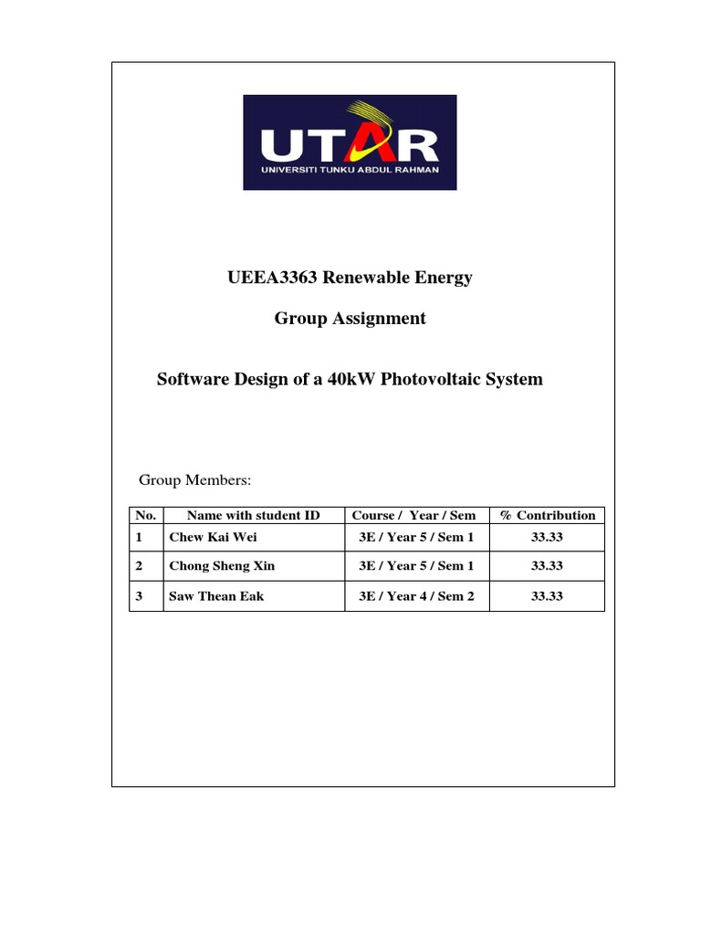 Renewable Energy Assignment Report | PDF | Photovoltaic System ...