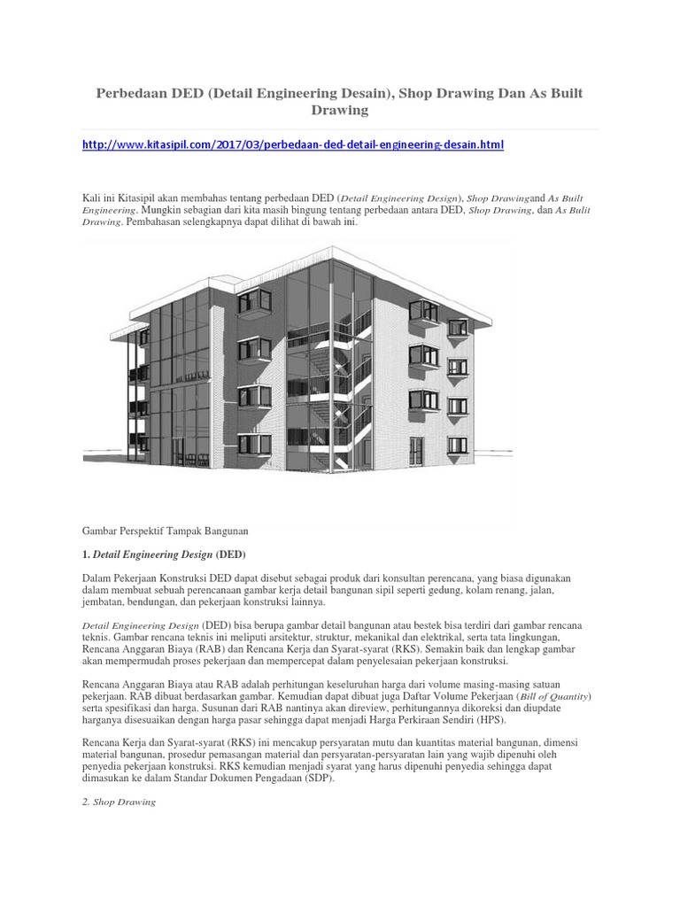 Perbedaan DED (Detail Engineering Desain), Shop Drawing Dan As Built ...