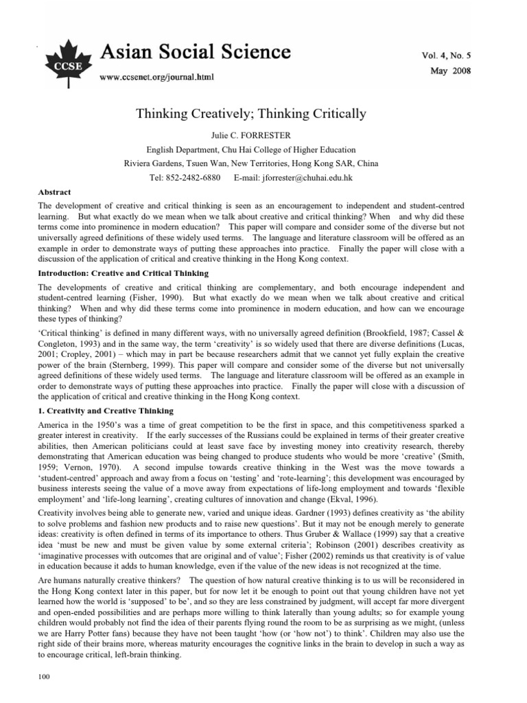 Thinking Creatively Thinking Critically | PDF | Creativity | Critical Thinking