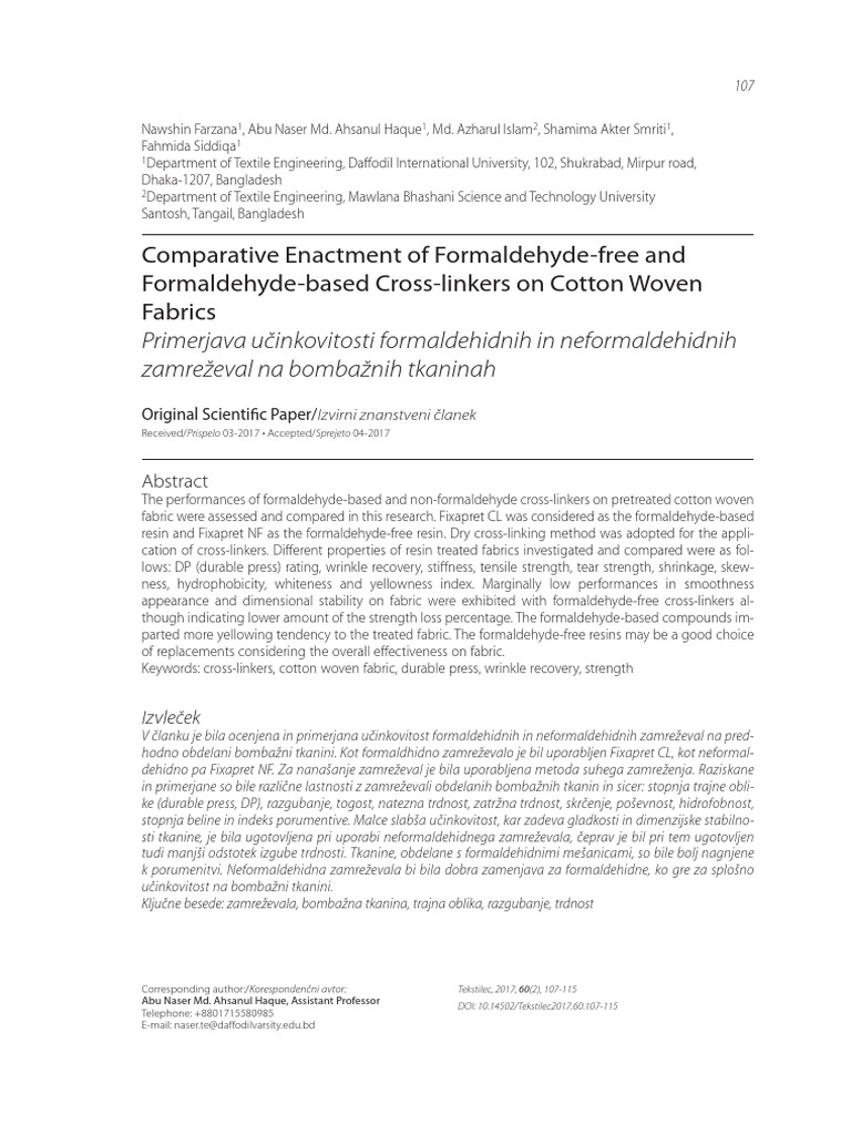 Comparative Enactment of Formaldehyde-Free and Formaldehyde-Based Cross ...