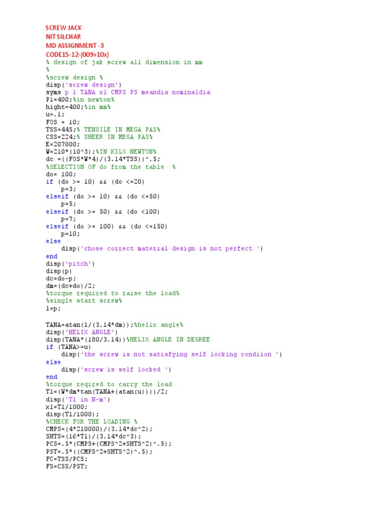 Mat Code Foer Screw Jack | PDF | Mechanical Engineering | Machines