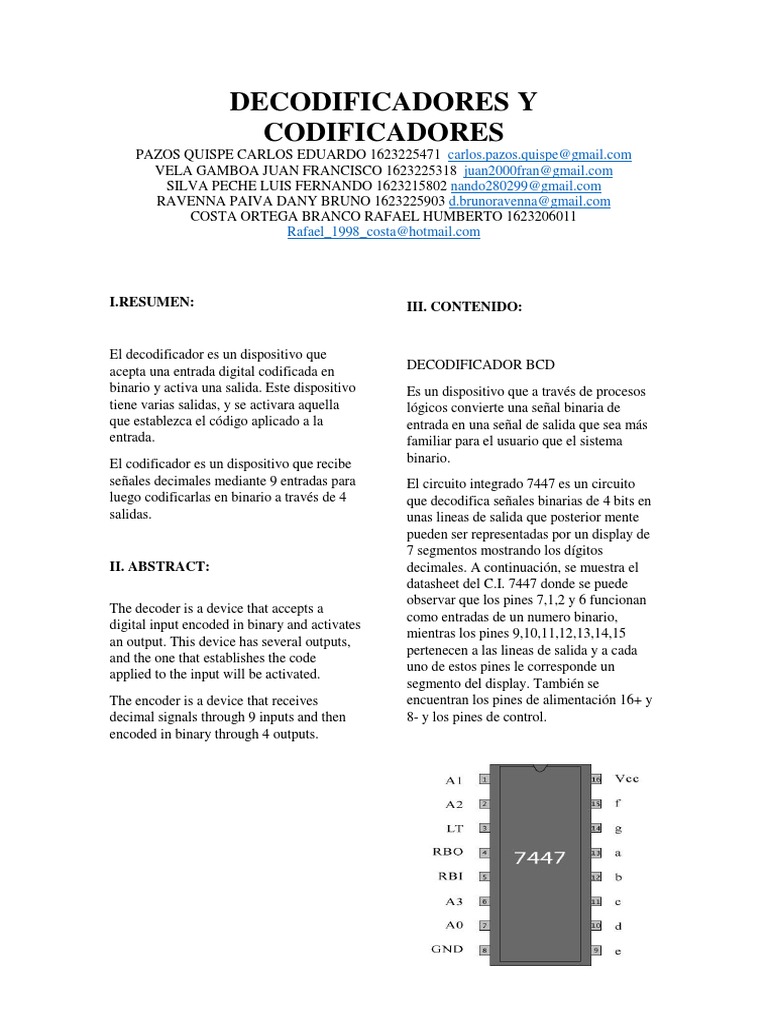 Decodificadores y Codificadores | PDF | Diodo emisor de luz | Decimal ...