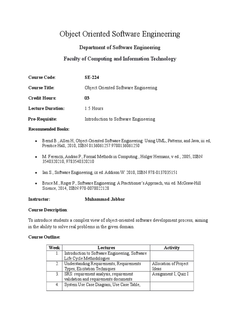 Object Oriented Software Engineering Course | PDF | Object Oriented Programming | Use Case