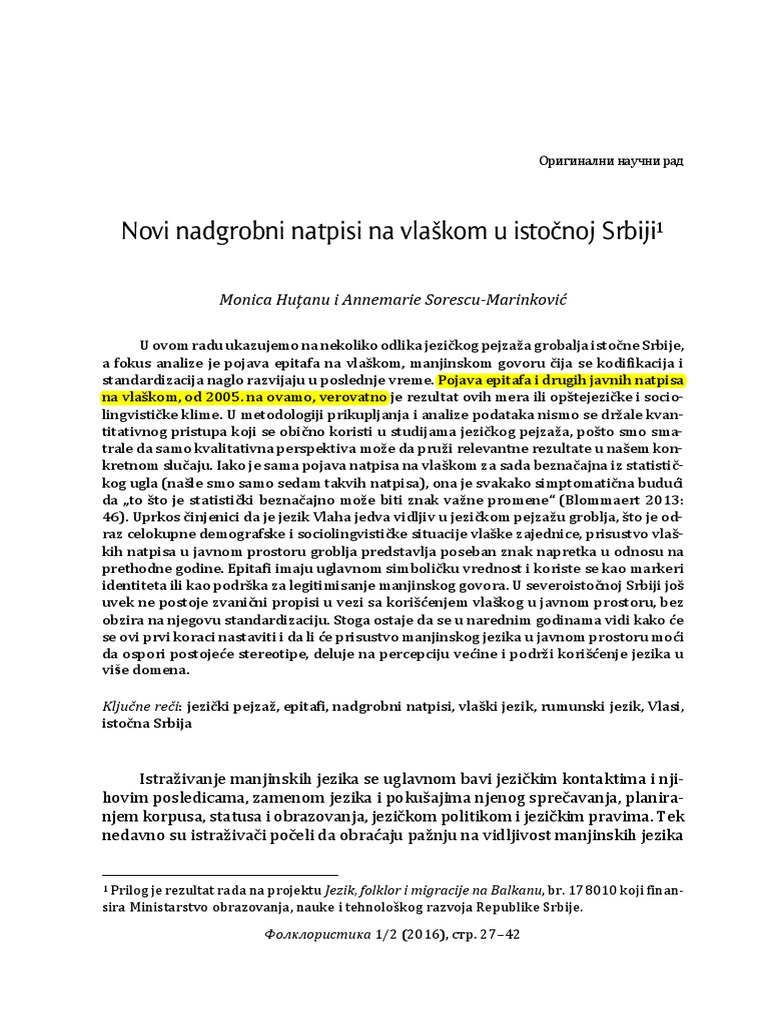 Novi Nadgrobni Natpisi Na Vlaskom U Isto | PDF