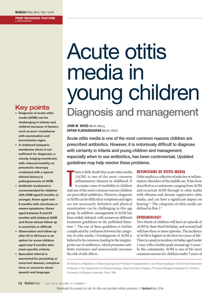 Acute Otitis Media in Young Children - Diagnosis and MGT PDF | PDF ...