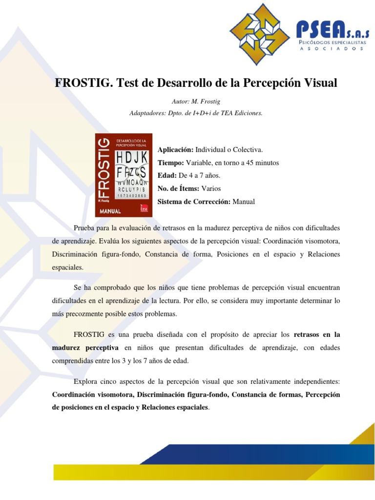 Test Frostig: Percepción Visual Infantil | PDF