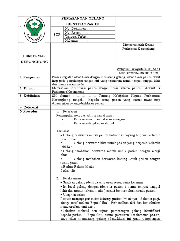 SOP Pemasangan Gelang Identitas Pasien | PDF