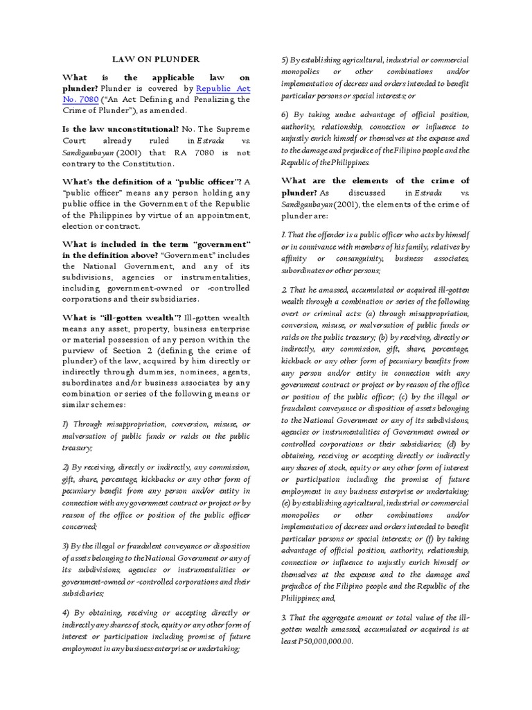 Law On Plunder | PDF | Conspiracy (Criminal) | Crime & Violence