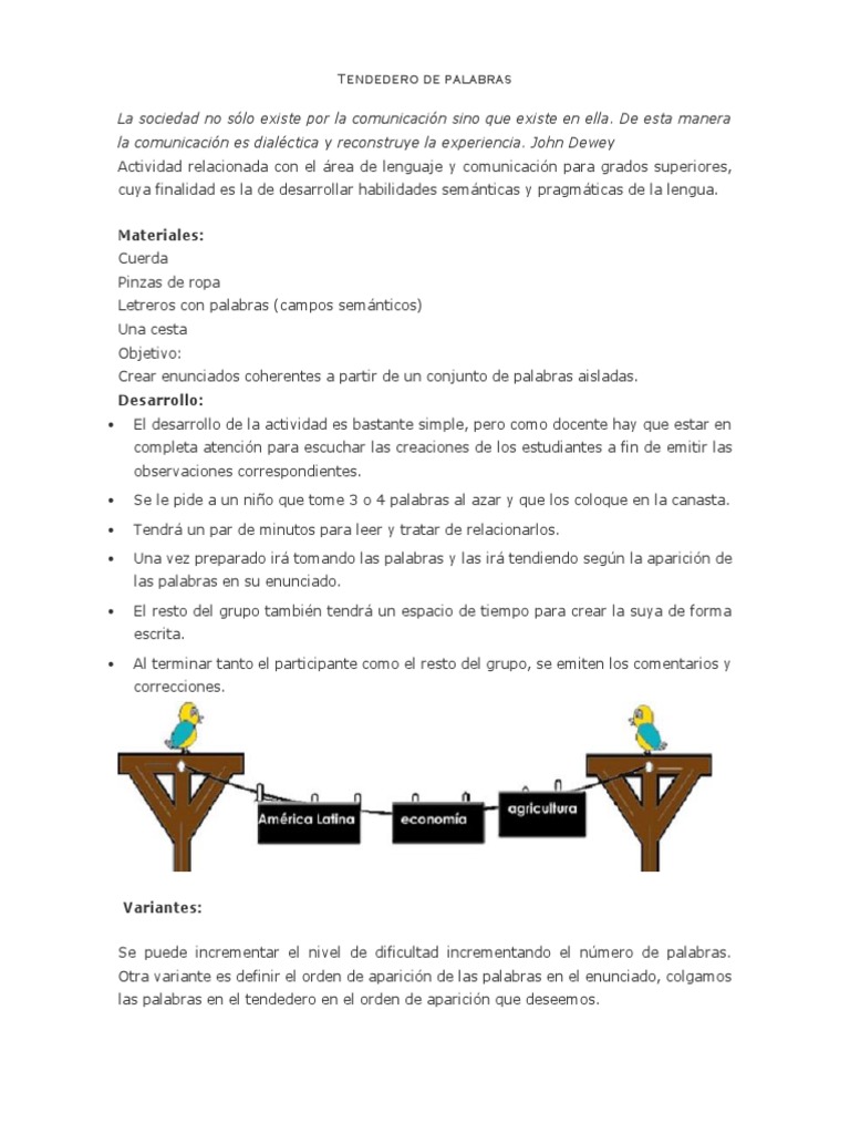 Tendedero de Palabras: Actividad Didáctica | PDF