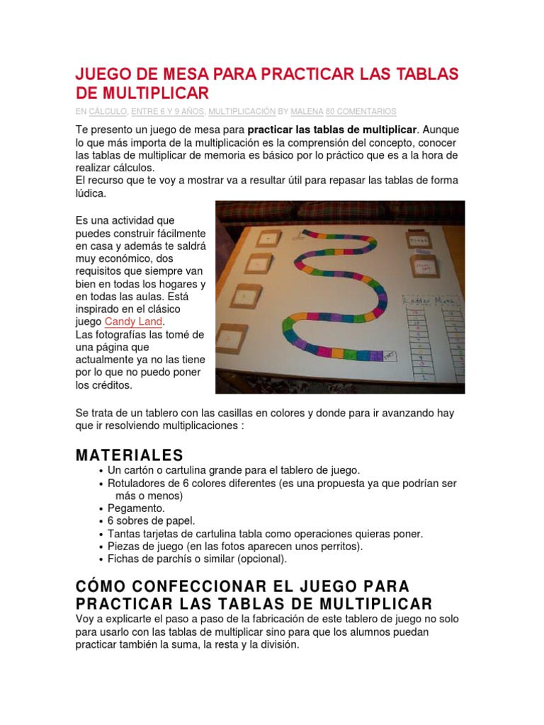 Juego de Mesa para Practicar Las Tablas de Multiplicar | PDF | Color ...