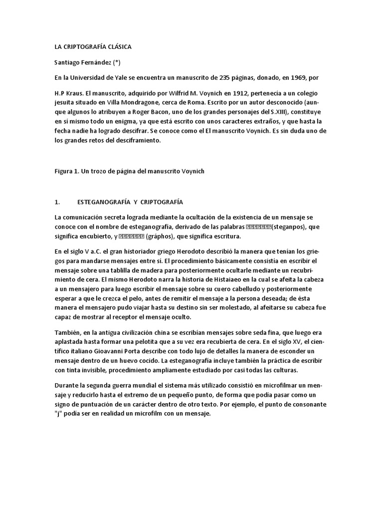 La Criptografía Clásica | PDF | Criptografía | Clave (criptografía)