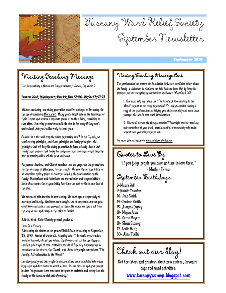 September Newsletter | PDF | The Church Of Jesus Christ Of Latter Day ...