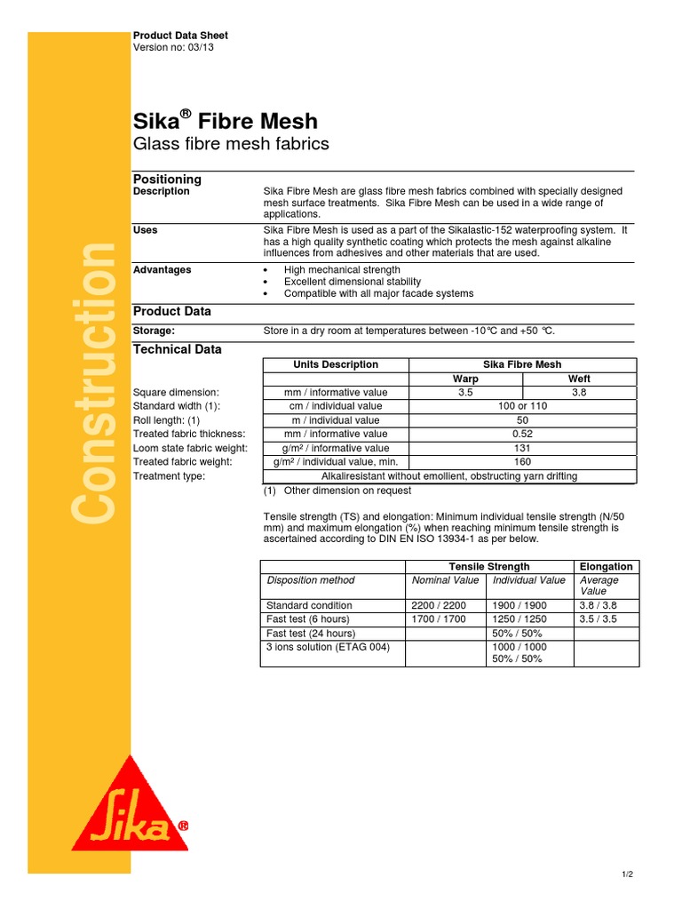 Pds Sika Fibre Mesh 0313 NZ | PDF | Textiles | Fiberglass