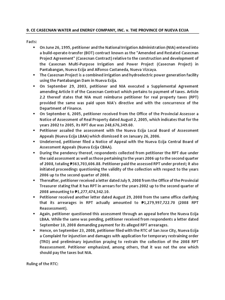 Ce Casecnan Water and Energy Company, Inc. V. The Province of Nueva ...