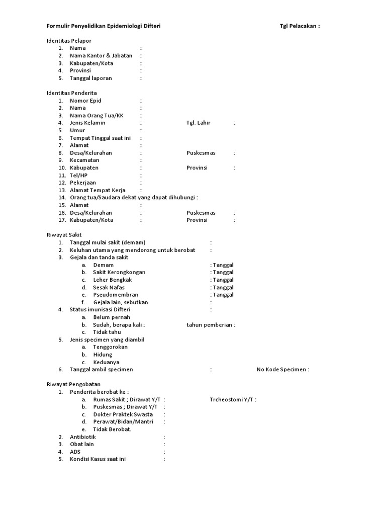 Formulir PE Difteri 2018 | PDF